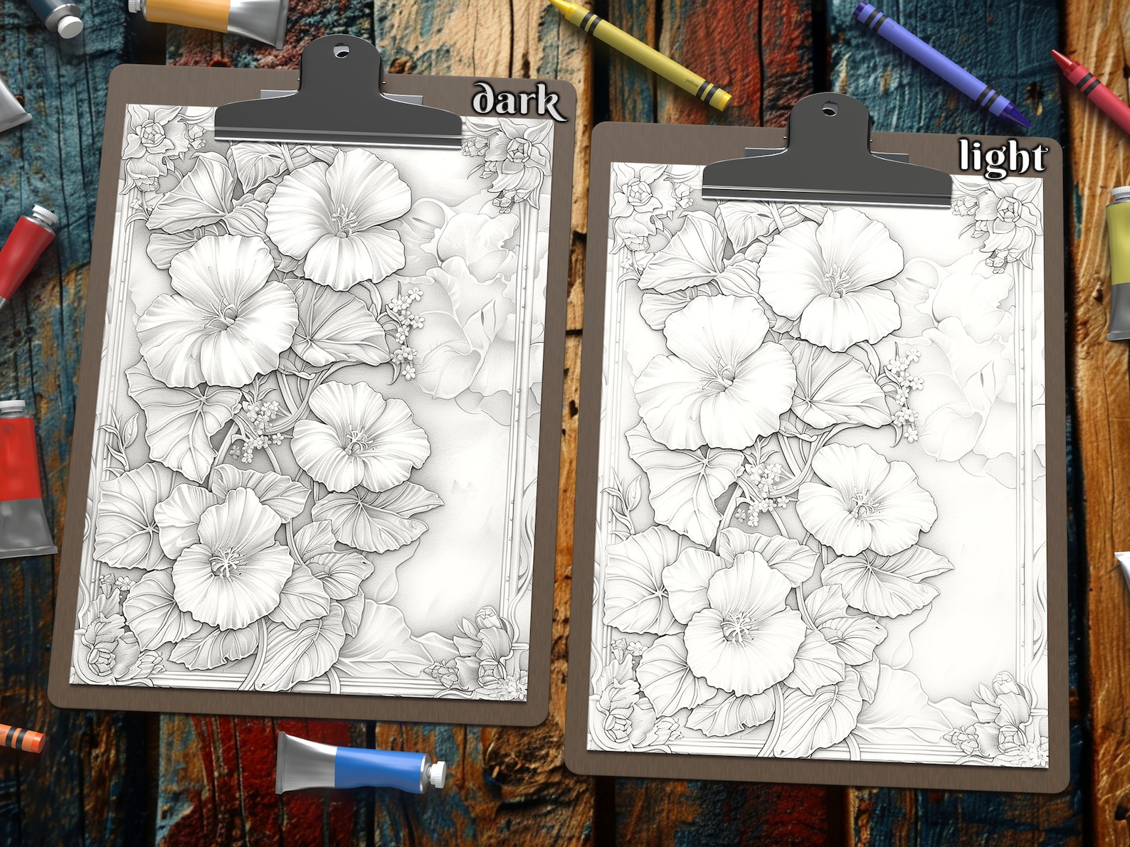 Vintage Floral Paper Adult Coloring Pages, Flower Bouquets Grayscale ...