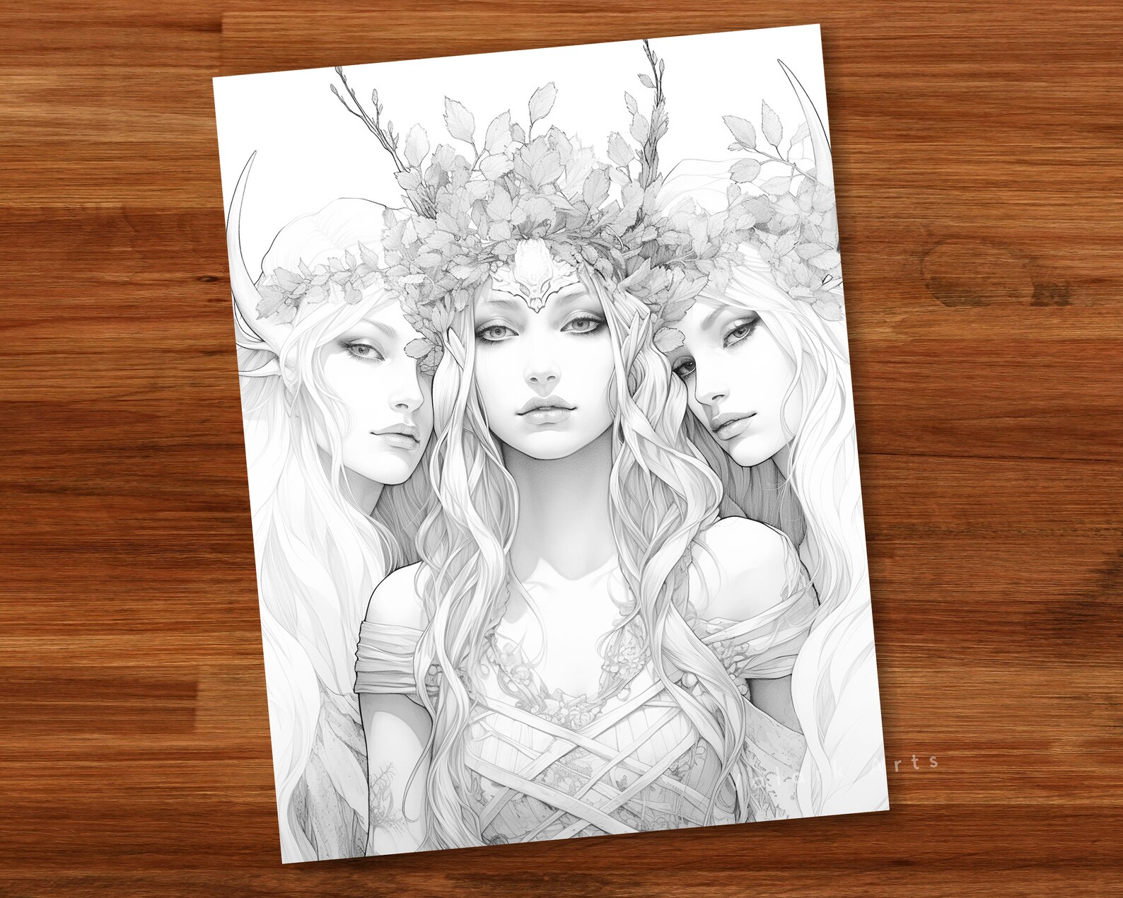Beautiful Female Druids Adult Coloring Book Fantasy Grayscale - Etsy