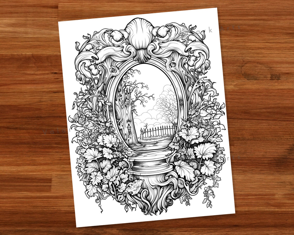 Whimsical Mirrors Adult Coloring Book Magical Landscapes - Etsy