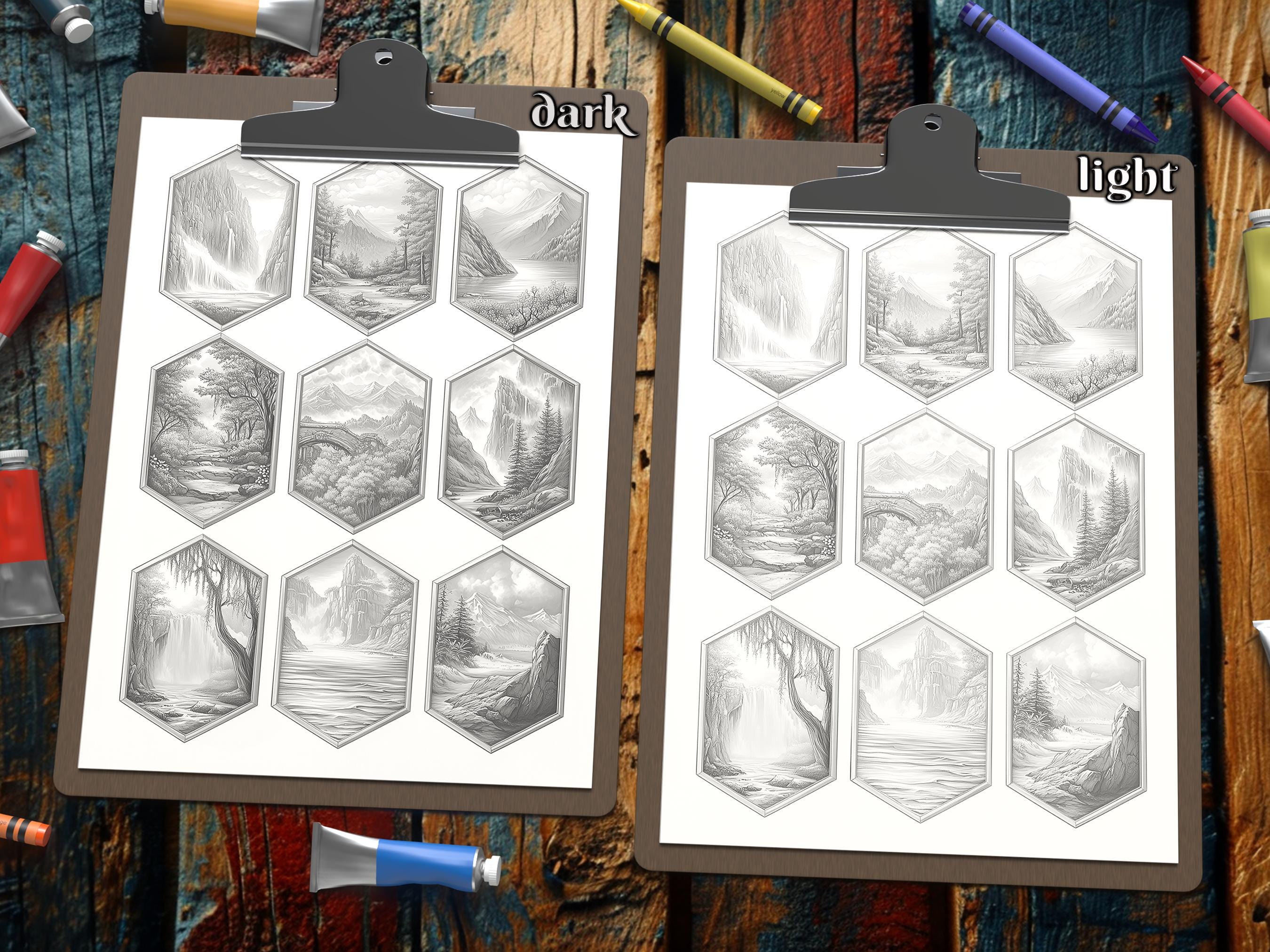 Grayscale Coloring Pages - Download, Print and Color - Polygonal Framed ...