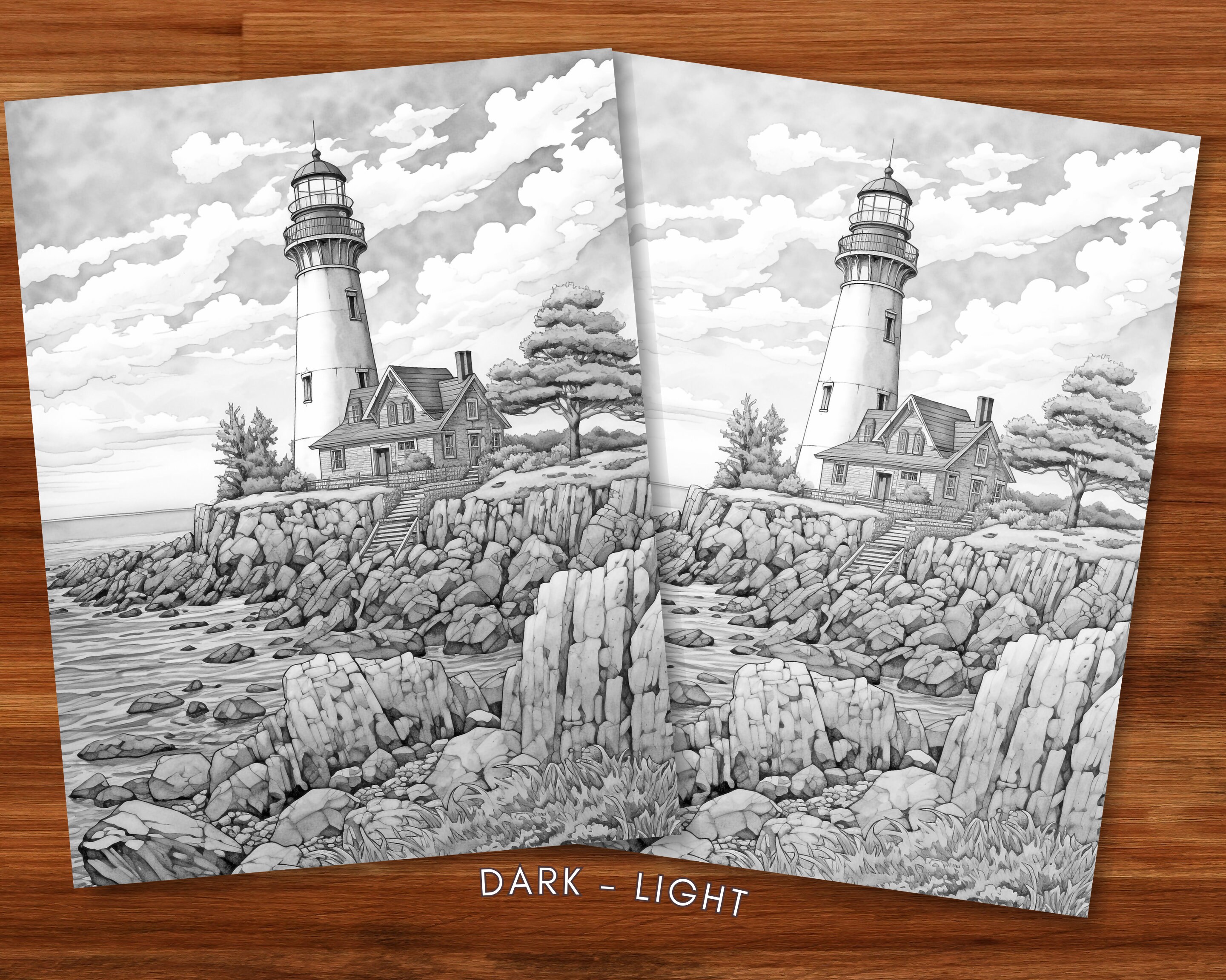 Summer Lighthouses Adult Coloring Book Beautiful Landscapes Grayscale ...