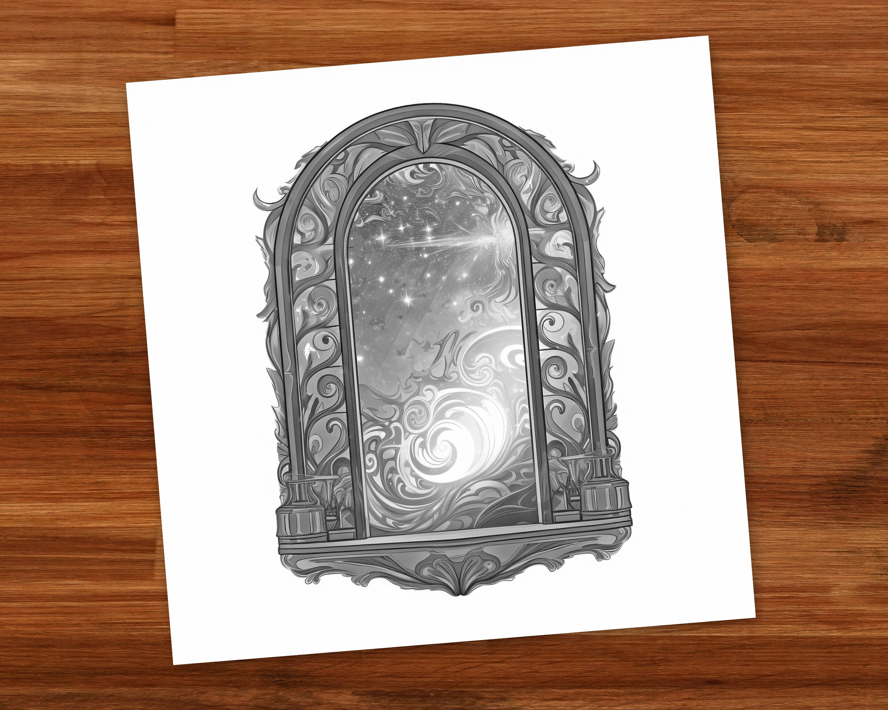 Whimsical Worlds Adult Coloring Book Dreamscape Portals Grayscale ...