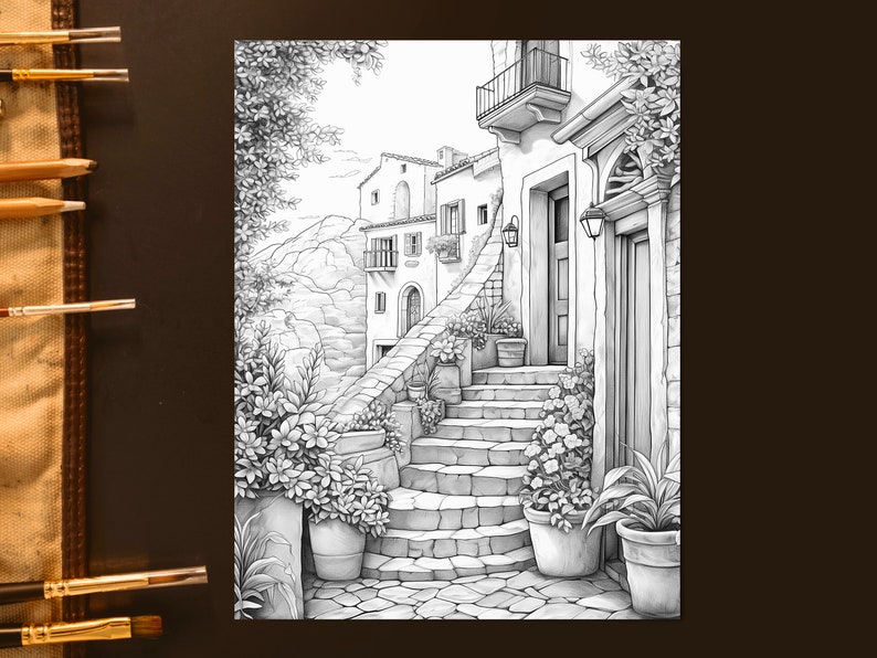 Beautiful City Alleys Adult Coloring Pages Beautiful Landscapes ...