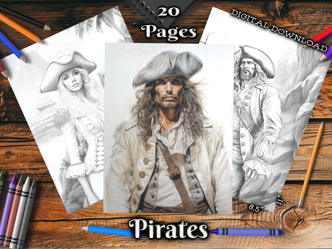 Pirates Adult Coloring Pages Grayscale Portraits Coloring Book Medieval ...