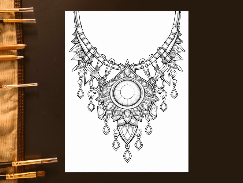 Ornate Necklaces Adult Coloring Pages Beautiful Jewelry Grayscale ...