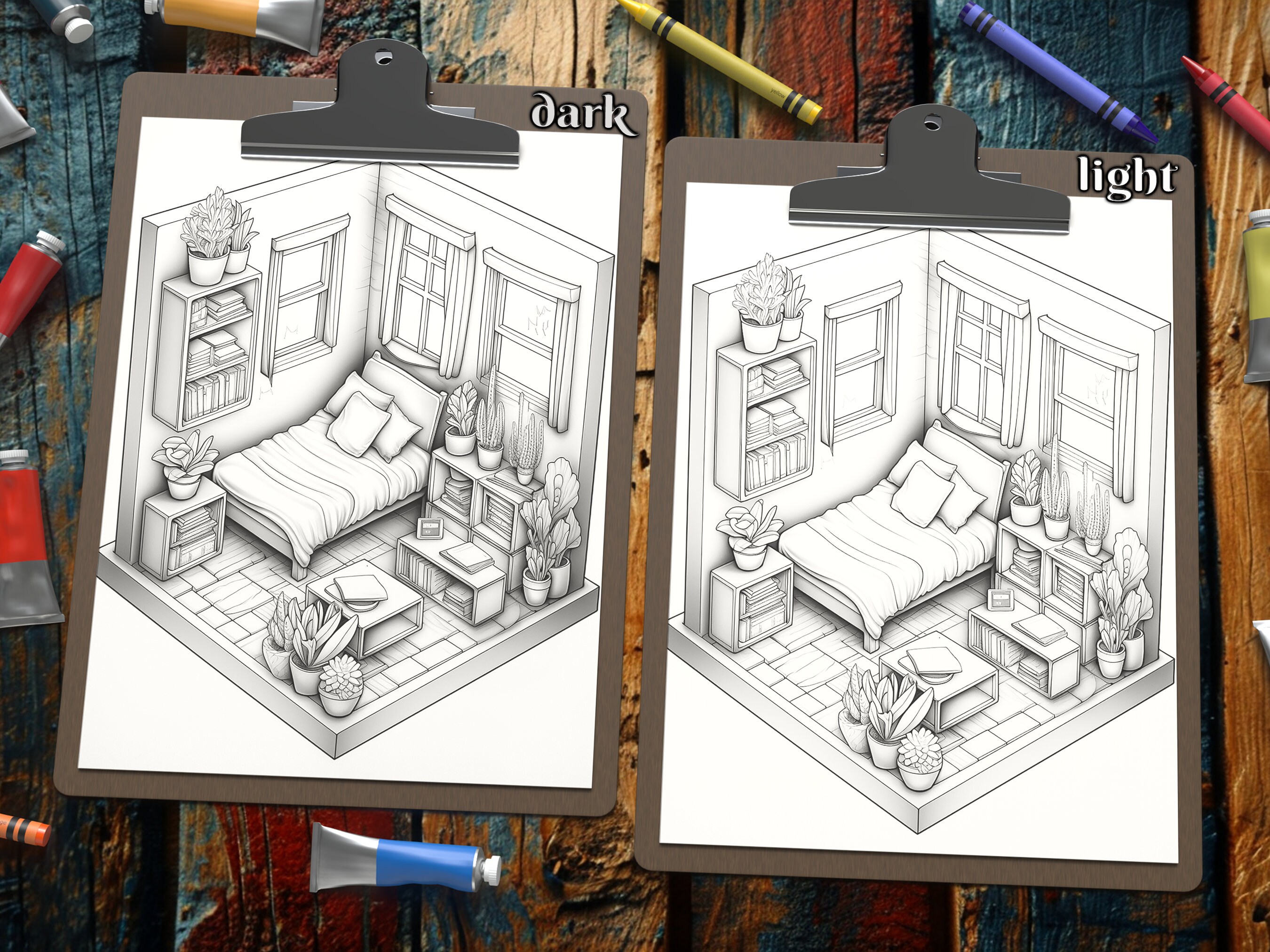 Pocket Rooms Adult Grayscale Coloring Pages Isometric Coloring Book ...