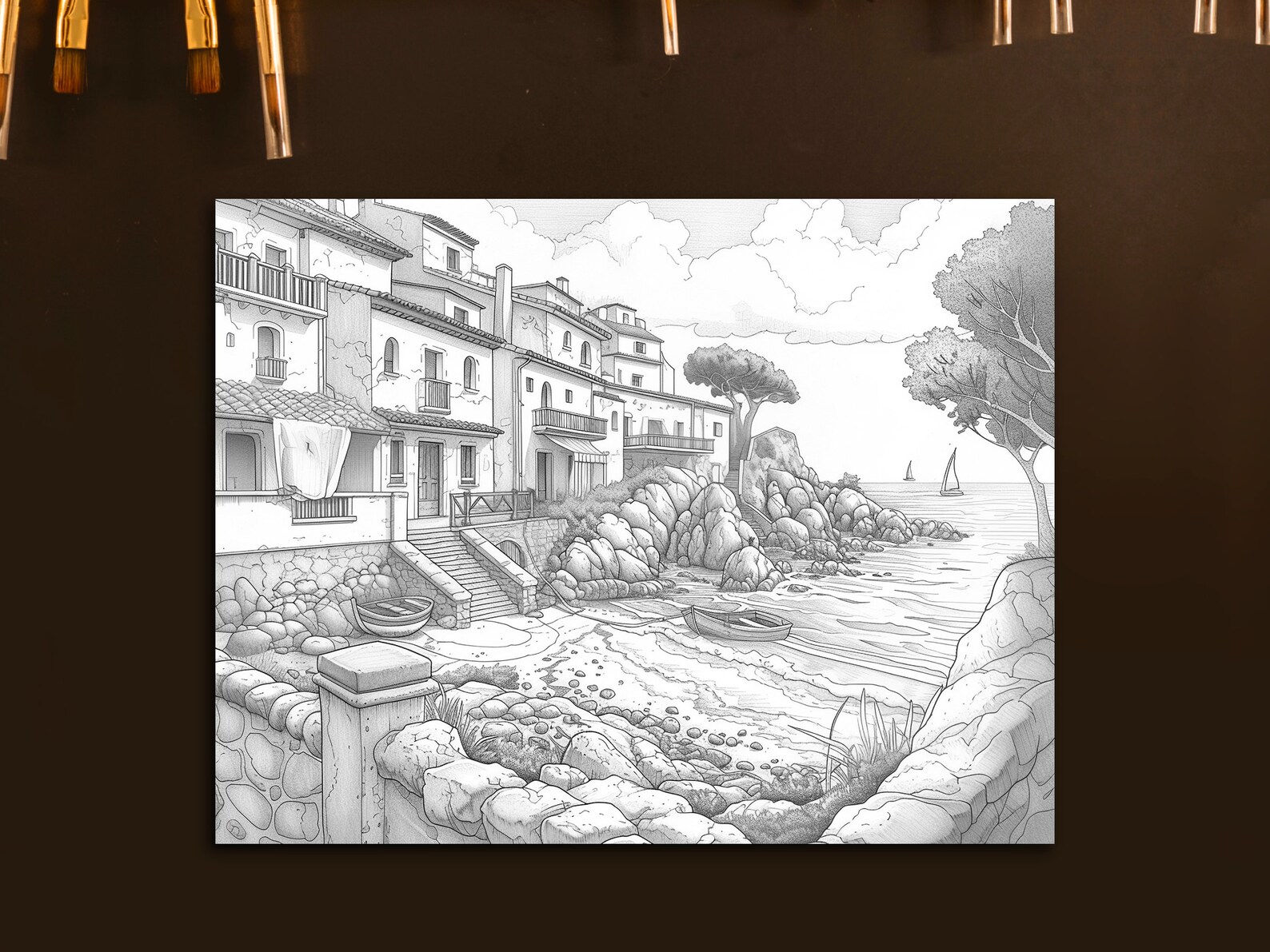 Mediterranean Summer Landscapes Adult Coloring Pages, Nature Scenery ...