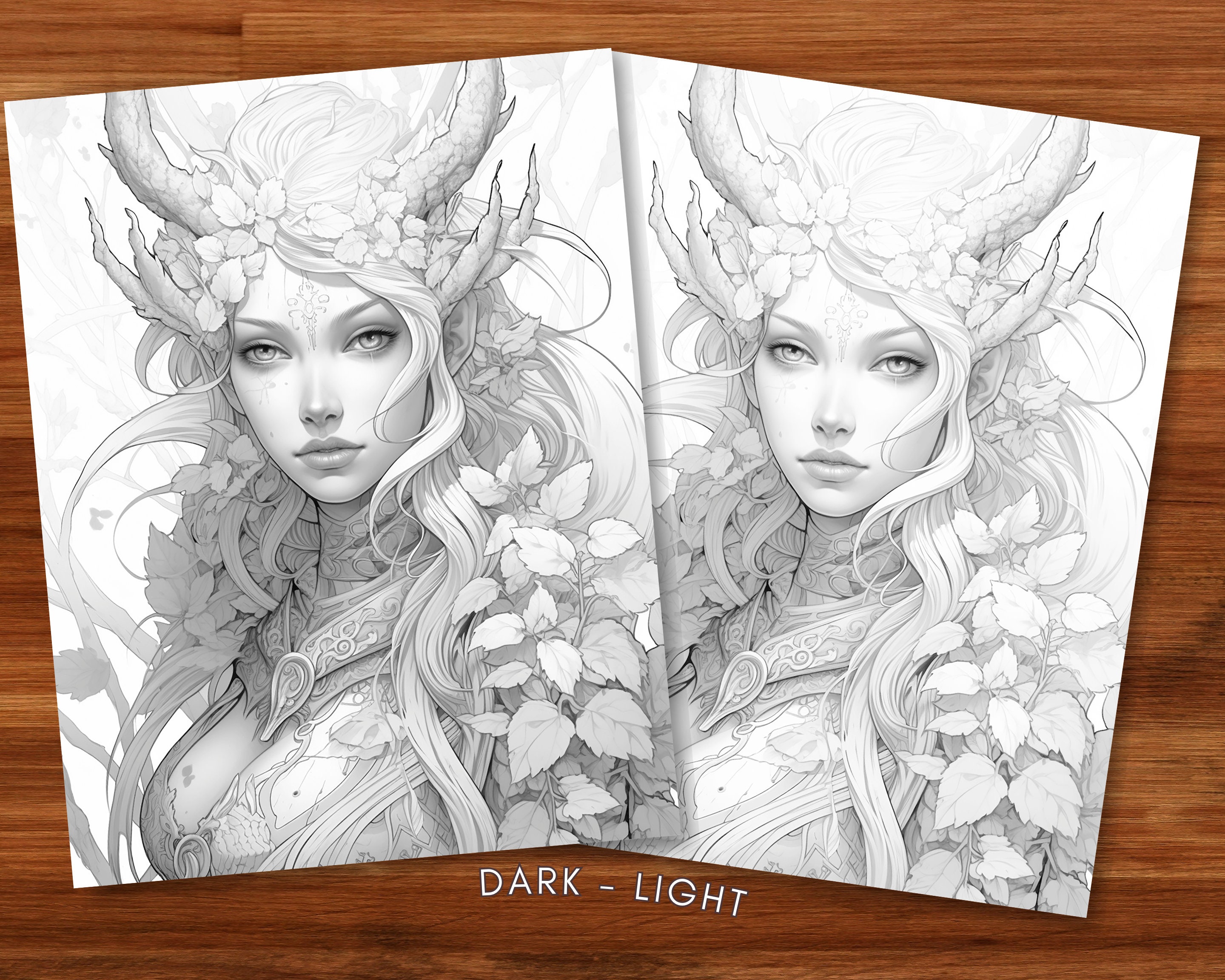 Beautiful Female Druids Adult Coloring Book Fantasy Grayscale - Etsy