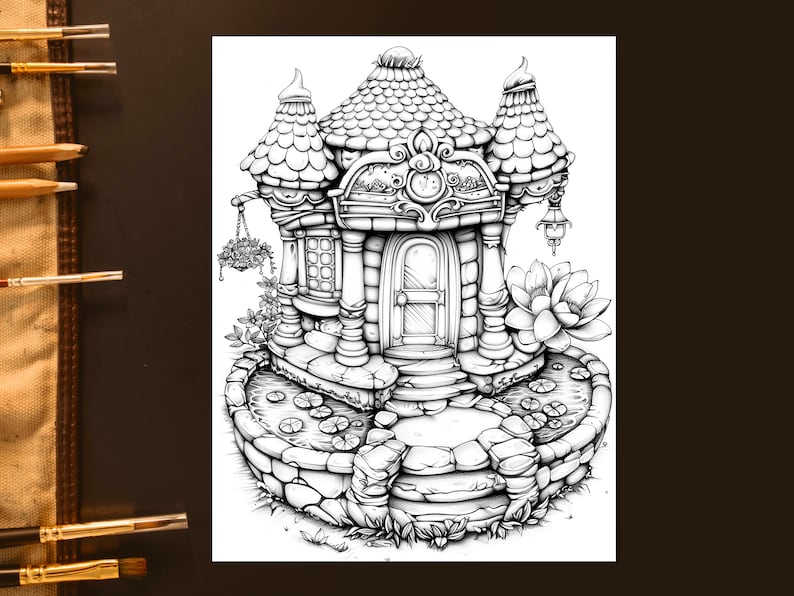 Whimsical Flower Cottages Adult Coloring Pages, Fantasy Houses ...