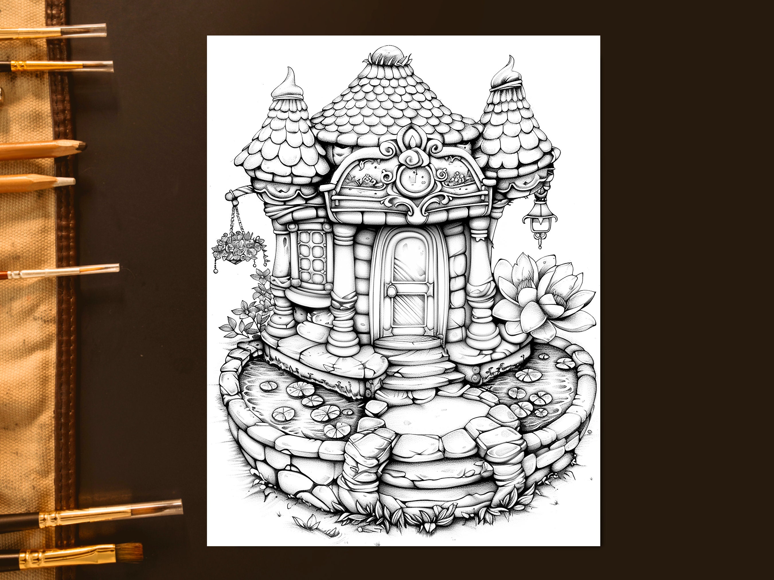 Whimsical Flower Cottages Adult Coloring Pages, Fantasy Houses ...