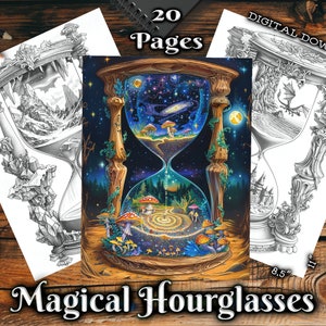 Magical Hourglasses Adult Coloring Pages, Whimsical Landscapes ...
