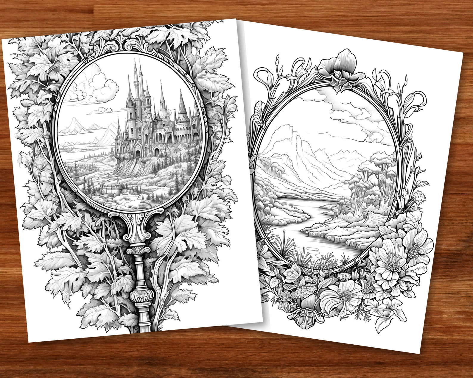 Whimsical Mirrors Adult Coloring Book Magical Landscapes - Etsy