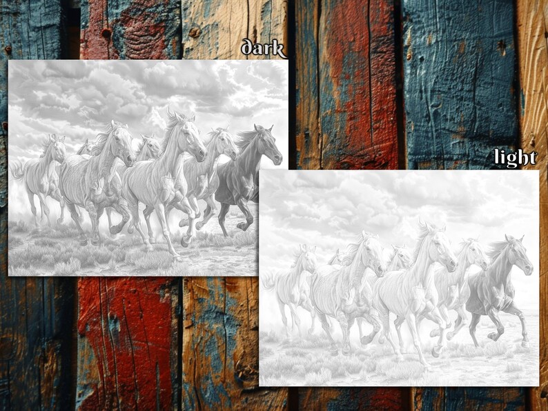 Majestic Horses Adult Coloring Pages, Animal Landscapes Grayscale ...