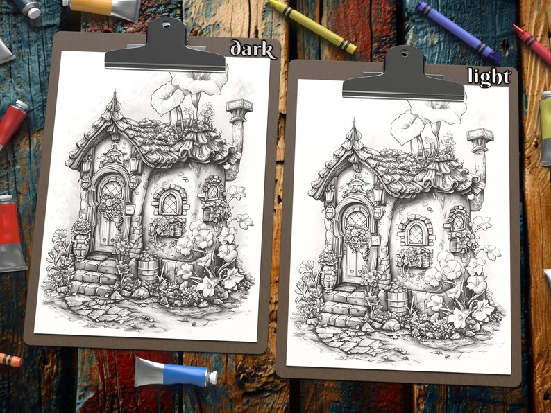 Whimsical Flower Cottages Adult Coloring Pages, Fantasy Houses ...