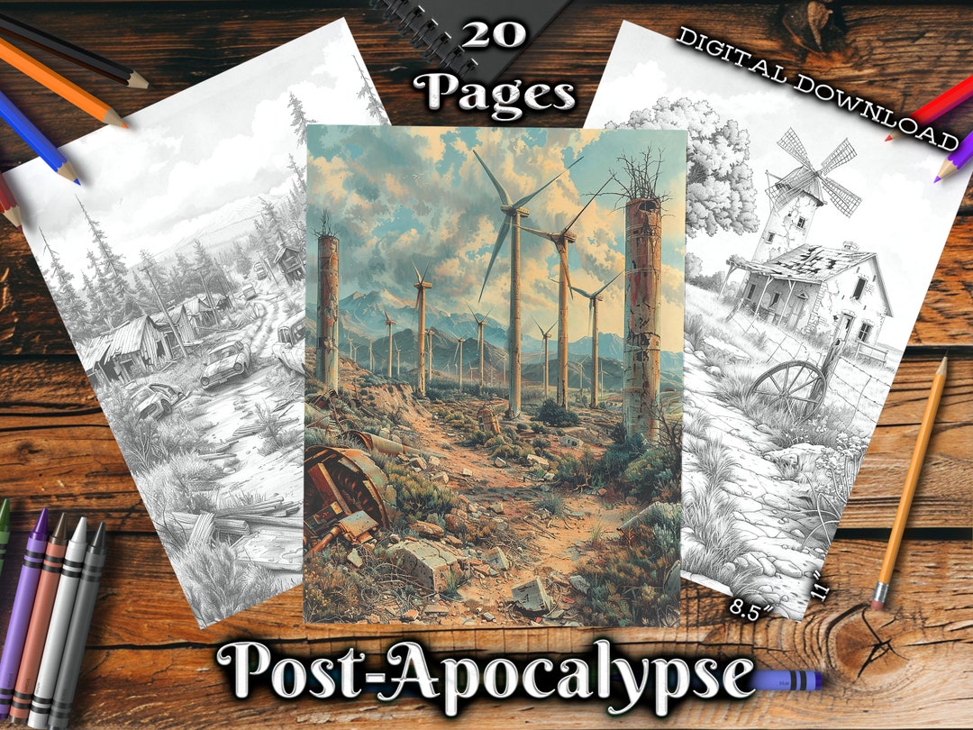 Post-apocalypse Adult Coloring Pages Overgrown Worlds Grayscale ...