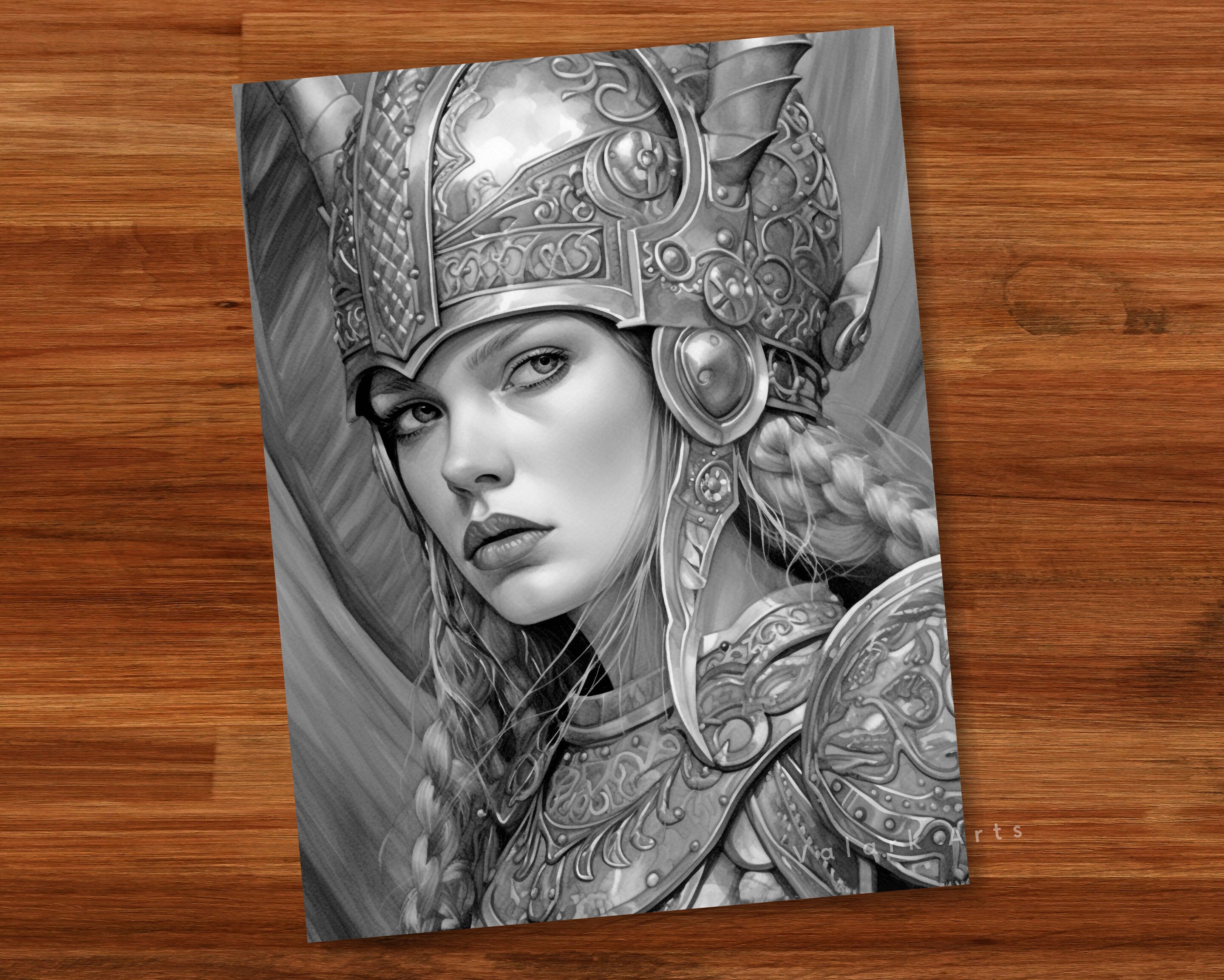 Beautiful Female Vikings Adult Coloring Book Grayscale Coloring Page ...