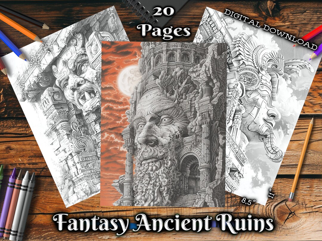 Fantasy Ancient City Ruins Adult Coloring Pages | Lost Civilization ...