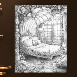Mermaid Magical Rooms Adult Coloring Pages, Enchanted Interior ...