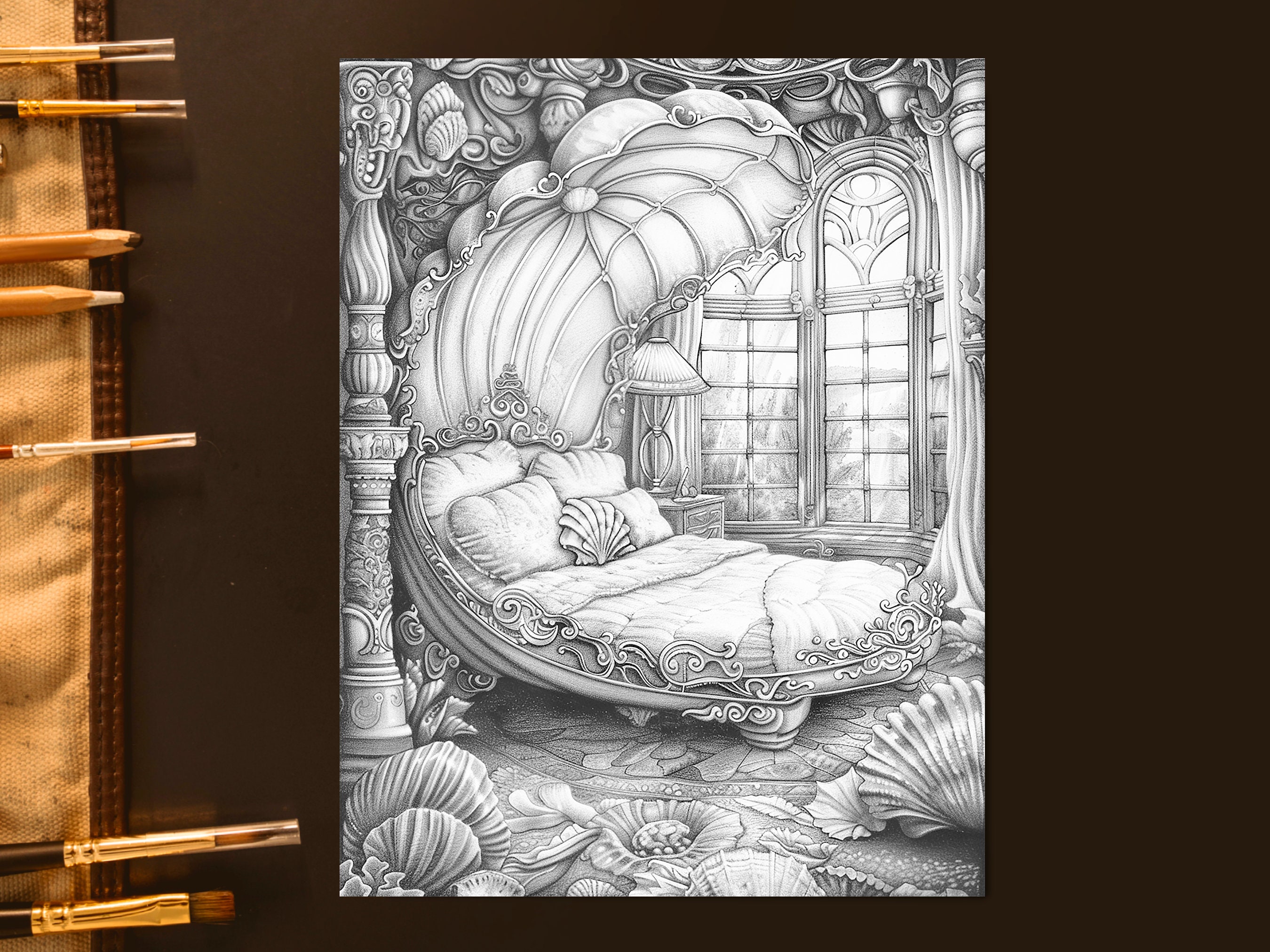 Mermaid Magical Rooms Adult Coloring Pages, Enchanted Interior ...