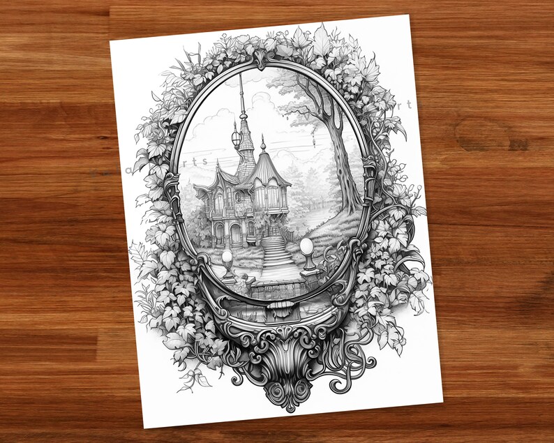 Whimsical Mirrors Adult Coloring Book Magical Landscapes - Etsy