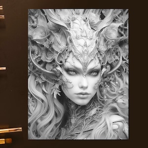 Beautiful Female Demons Adult Coloring Book Grayscale Coloring Page ...