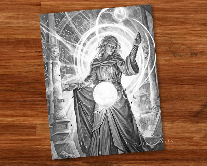 Beautiful Women Sorceresses Adult Coloring Book Magic Weavers Grayscale ...