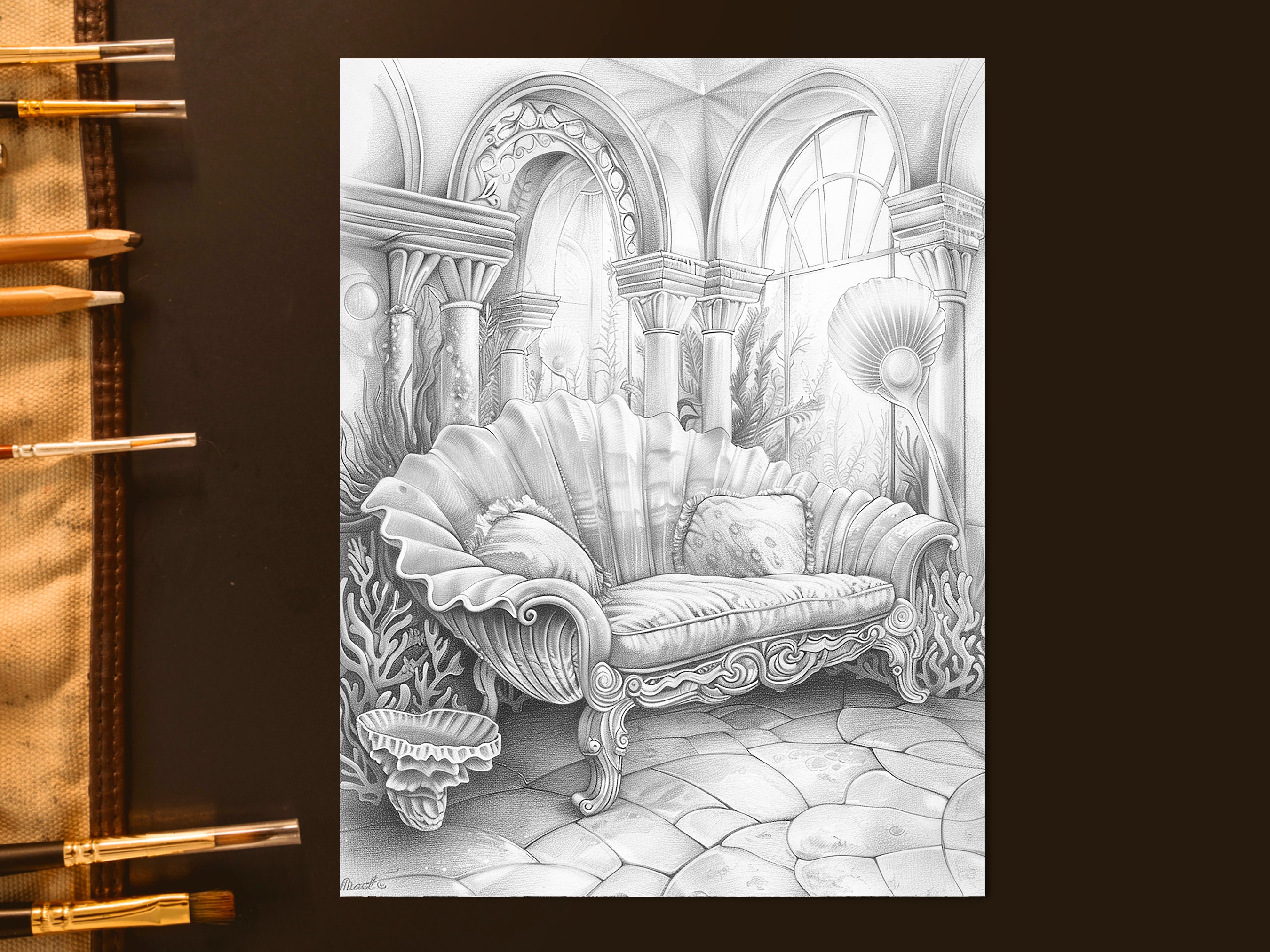 Mermaid Magical Rooms Adult Coloring Pages, Enchanted Interior ...