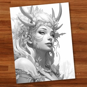 Beautiful Female Druids Adult Coloring Book Fantasy Grayscale - Etsy
