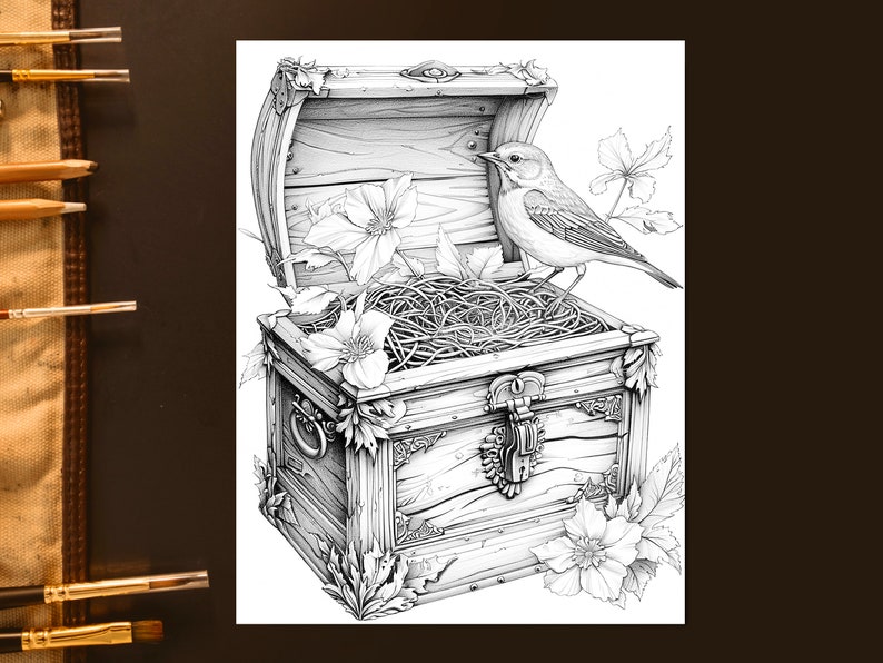 Whimsical Treasure Chests Adult Coloring Pages, Magical Worlds and ...
