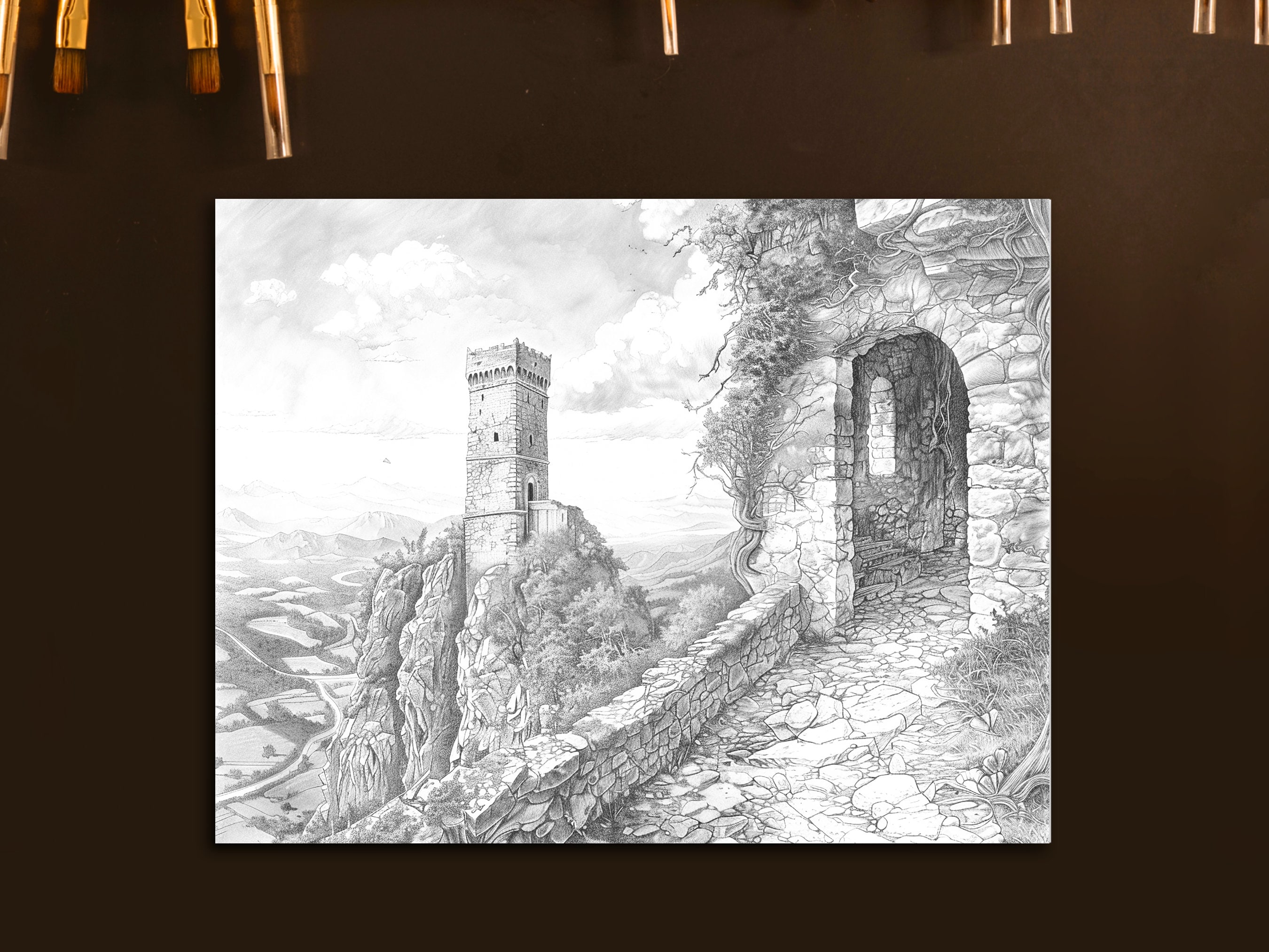 Abandoned Medieval Castles Adult Coloring Pages Overgrown Buildings ...