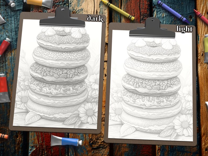 Grayscale Coloring Pages - Download, Print and Color - Colorful Donuts, Printable Sweets ...