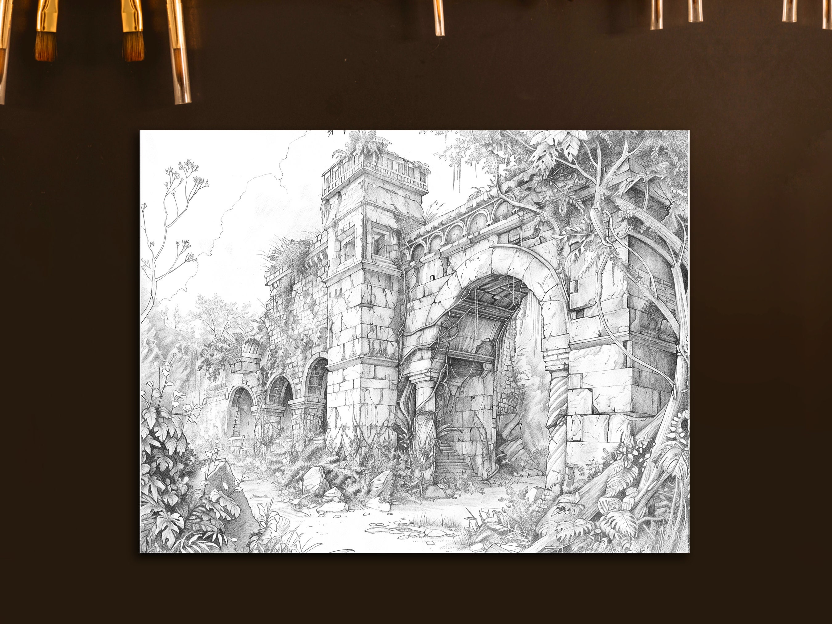 Abandoned Medieval Castles Adult Coloring Pages Overgrown Buildings ...
