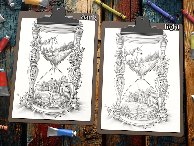 Magical Hourglasses Adult Coloring Pages, Whimsical Landscapes ...