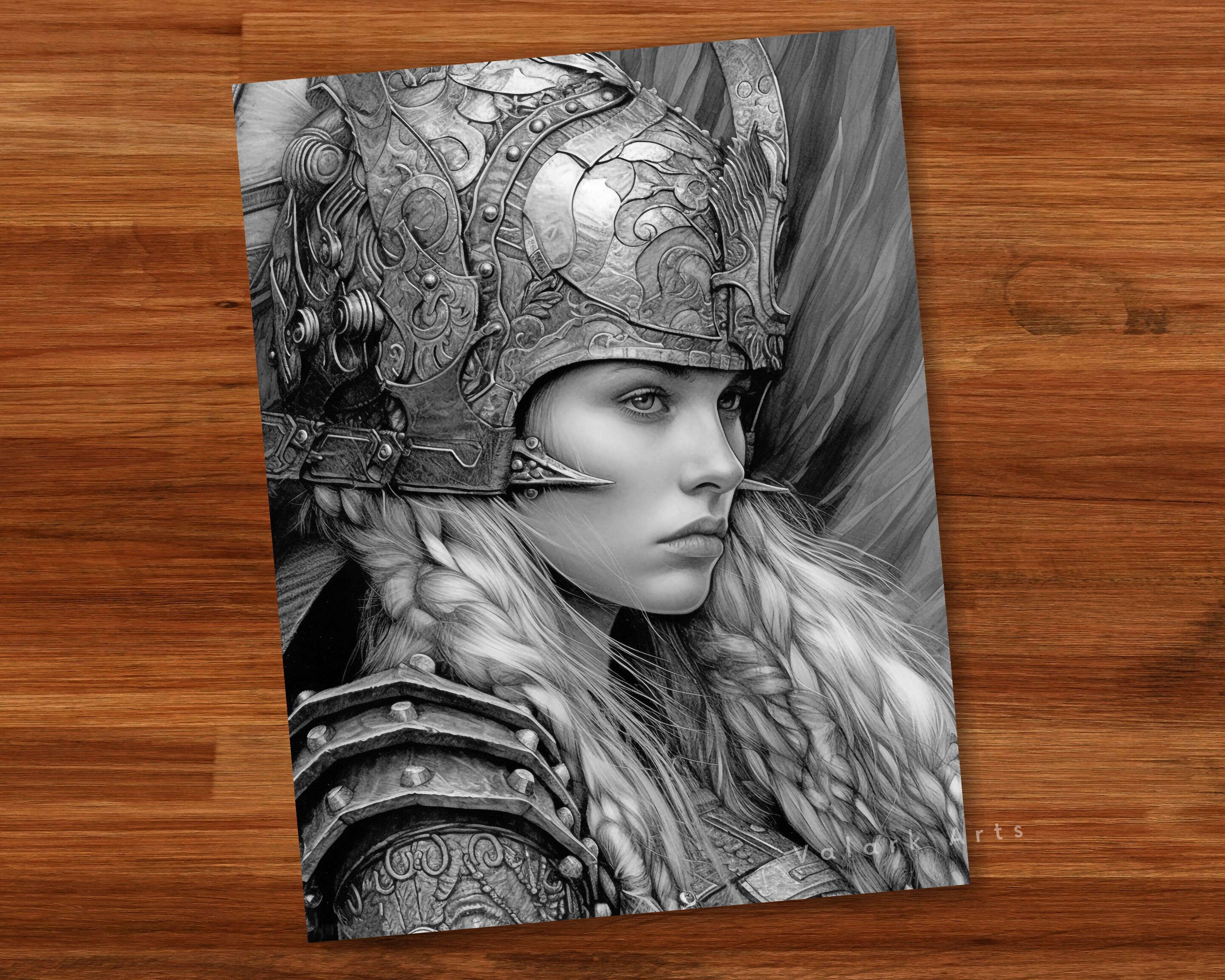 Beautiful Female Vikings Adult Coloring Book Grayscale Coloring Page ...