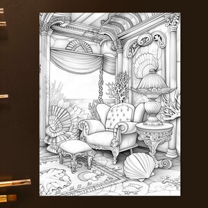 Mermaid Magical Rooms Adult Coloring Pages, Enchanted Interior ...