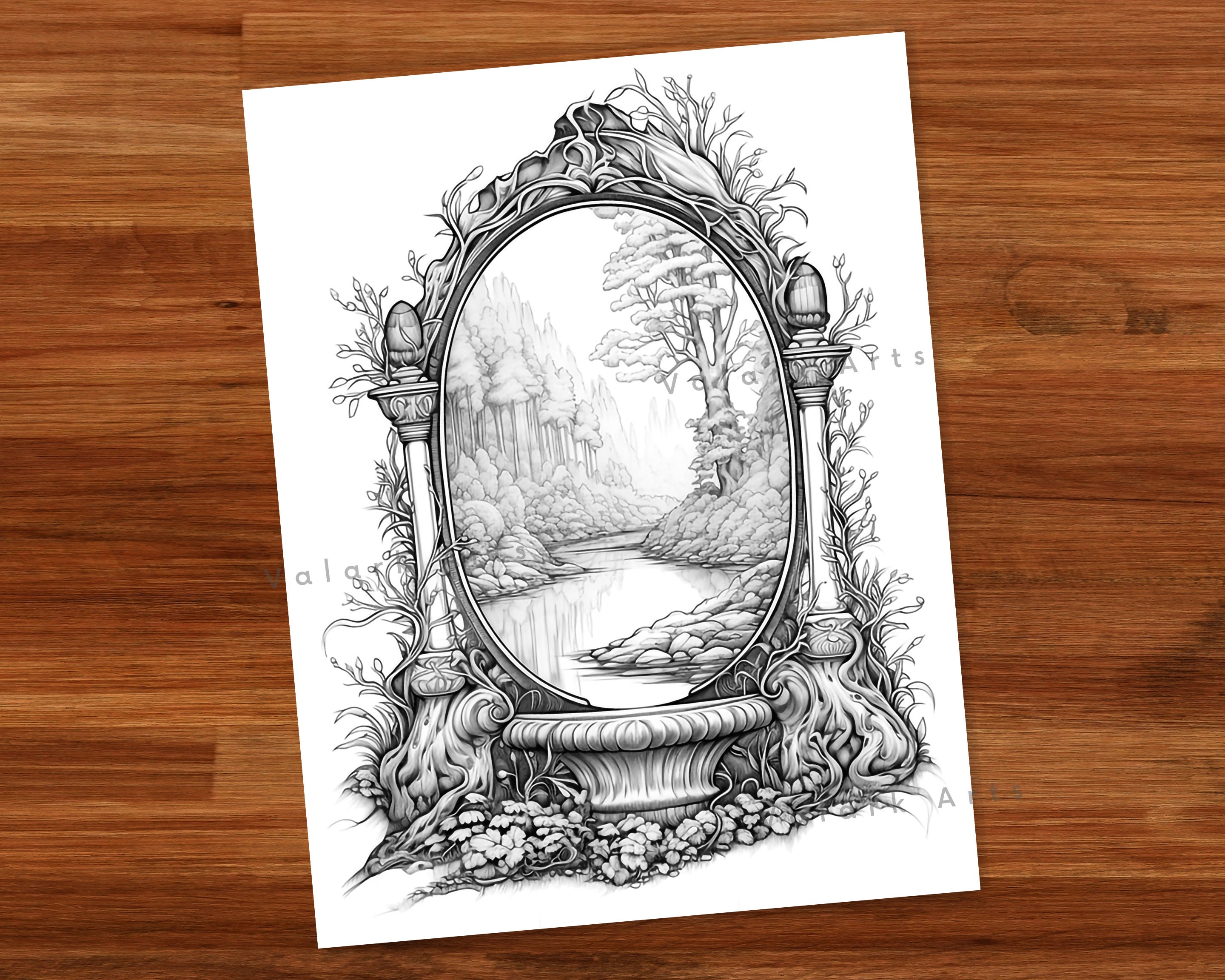 Whimsical Mirrors Adult Coloring Book Magical Landscapes - Etsy