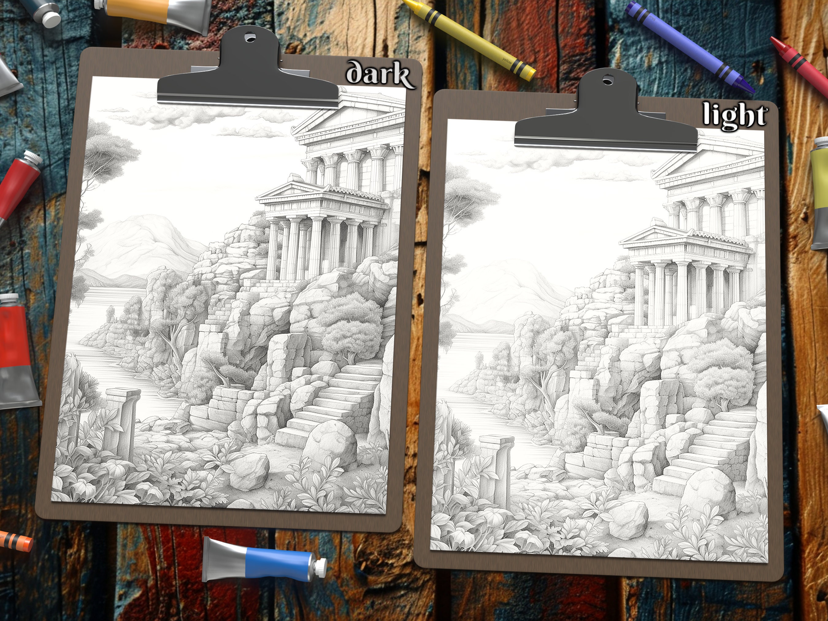 Ancient Greece Adult Coloring Book Beautiful Landscapes Grayscale ...