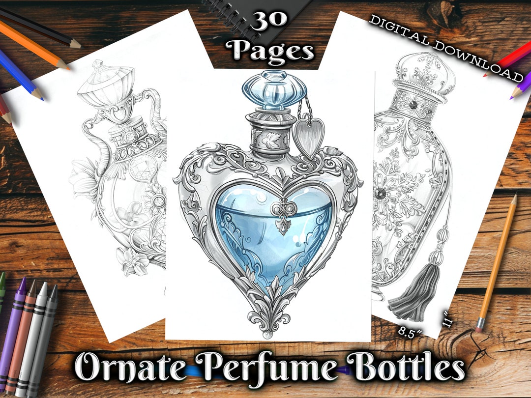 Ornate Perfume Bottles Adult Coloring Pages, Intricate Glass Designs ...