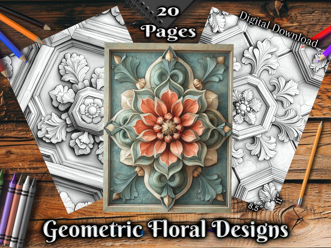 Grayscale Coloring Pages - Download, Print and Color -geometric Floral ...