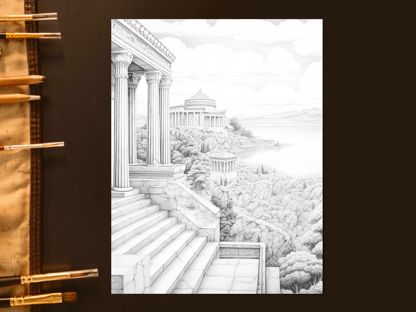 Ancient Greece Adult Coloring Book Beautiful Landscapes Grayscale ...