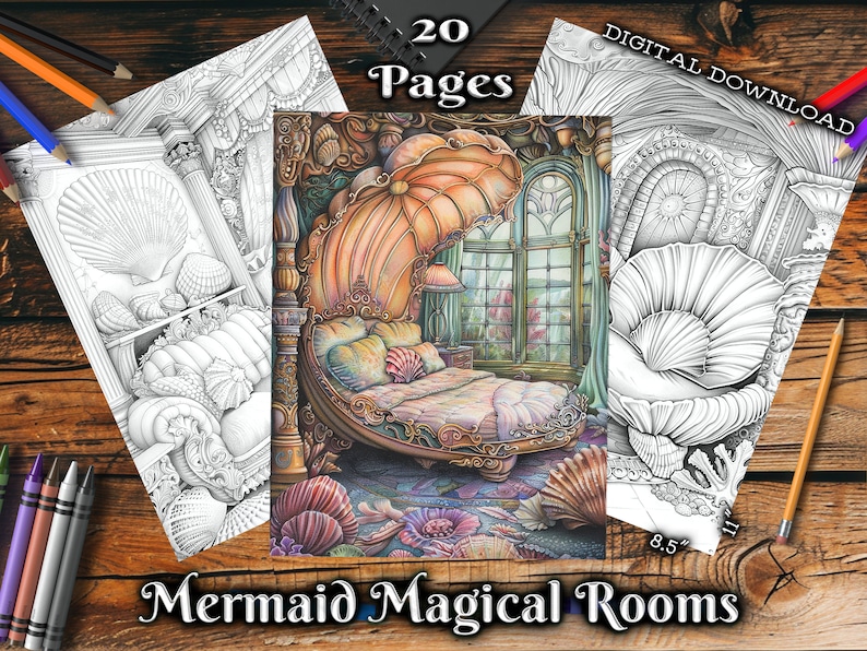 Mermaid Magical Rooms Adult Coloring Pages, Enchanted Interior ...