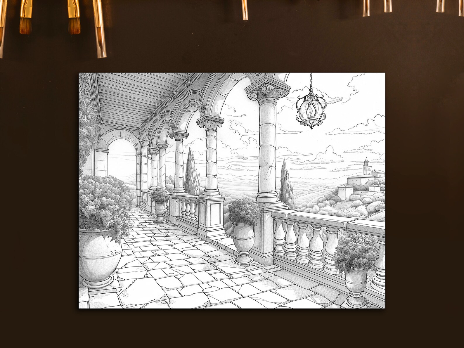Mediterranean Summer Landscapes Adult Coloring Pages, Nature Scenery ...