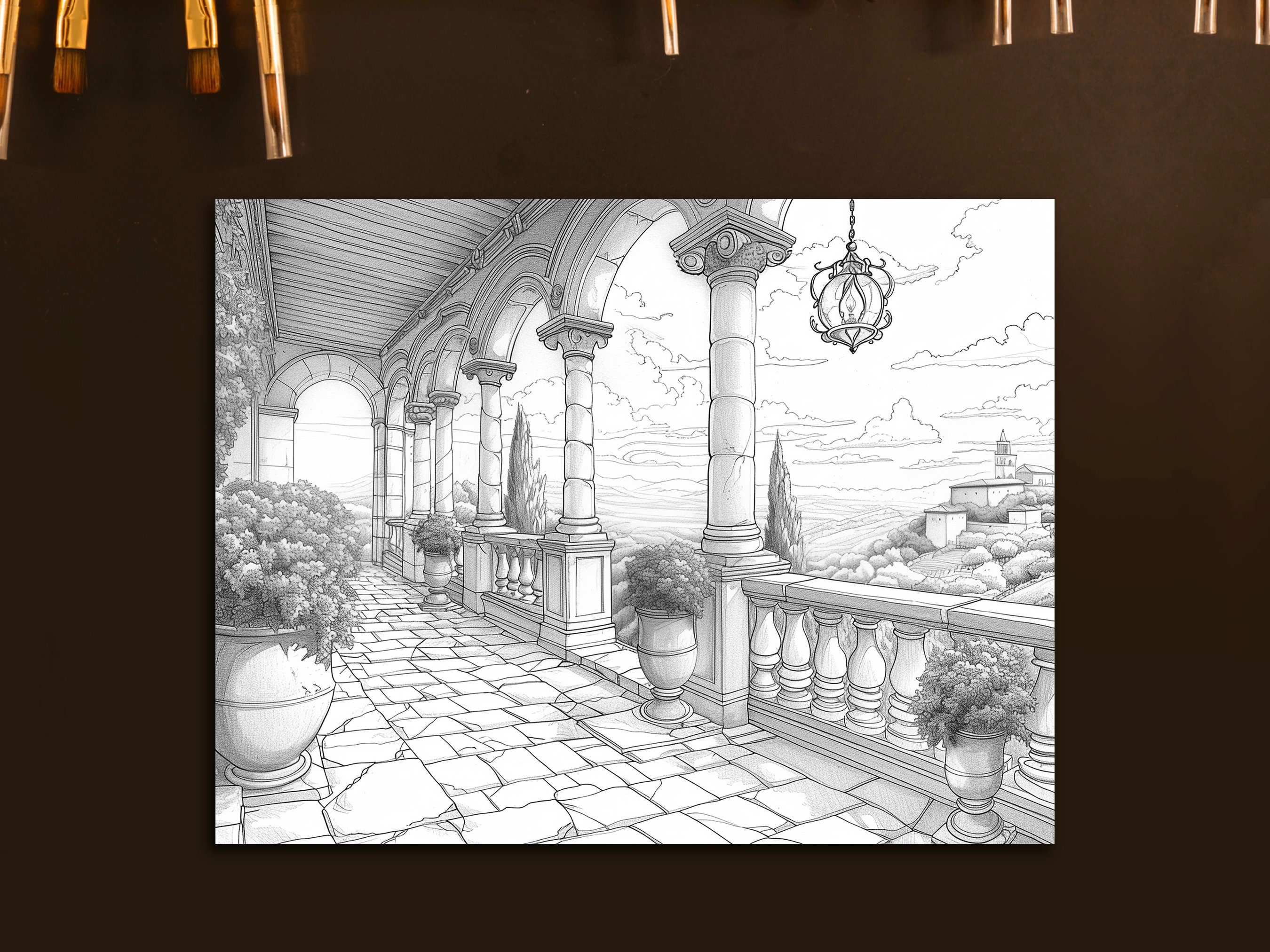 Mediterranean Summer Landscapes Adult Coloring Pages, Nature Scenery ...