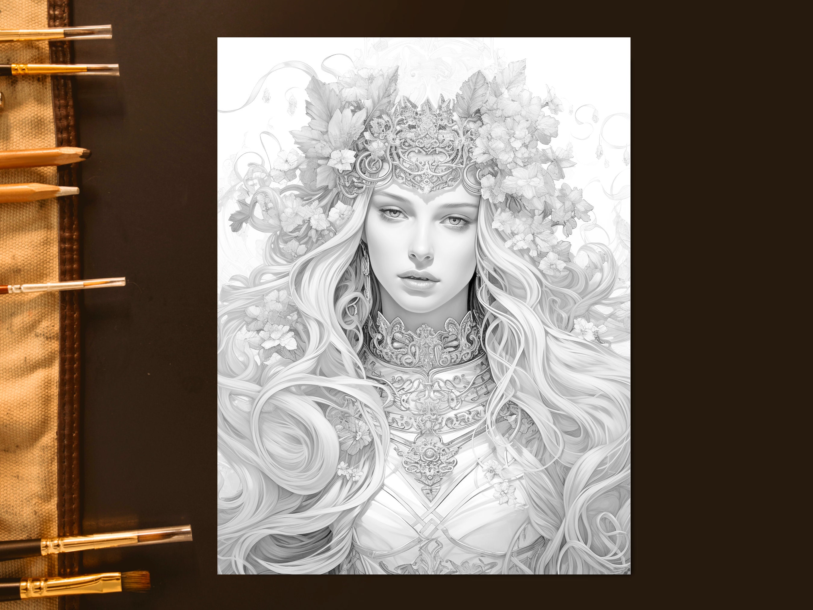 Fantasy Queens Adult Coloring Pages, Beautiful Women Portraits ...
