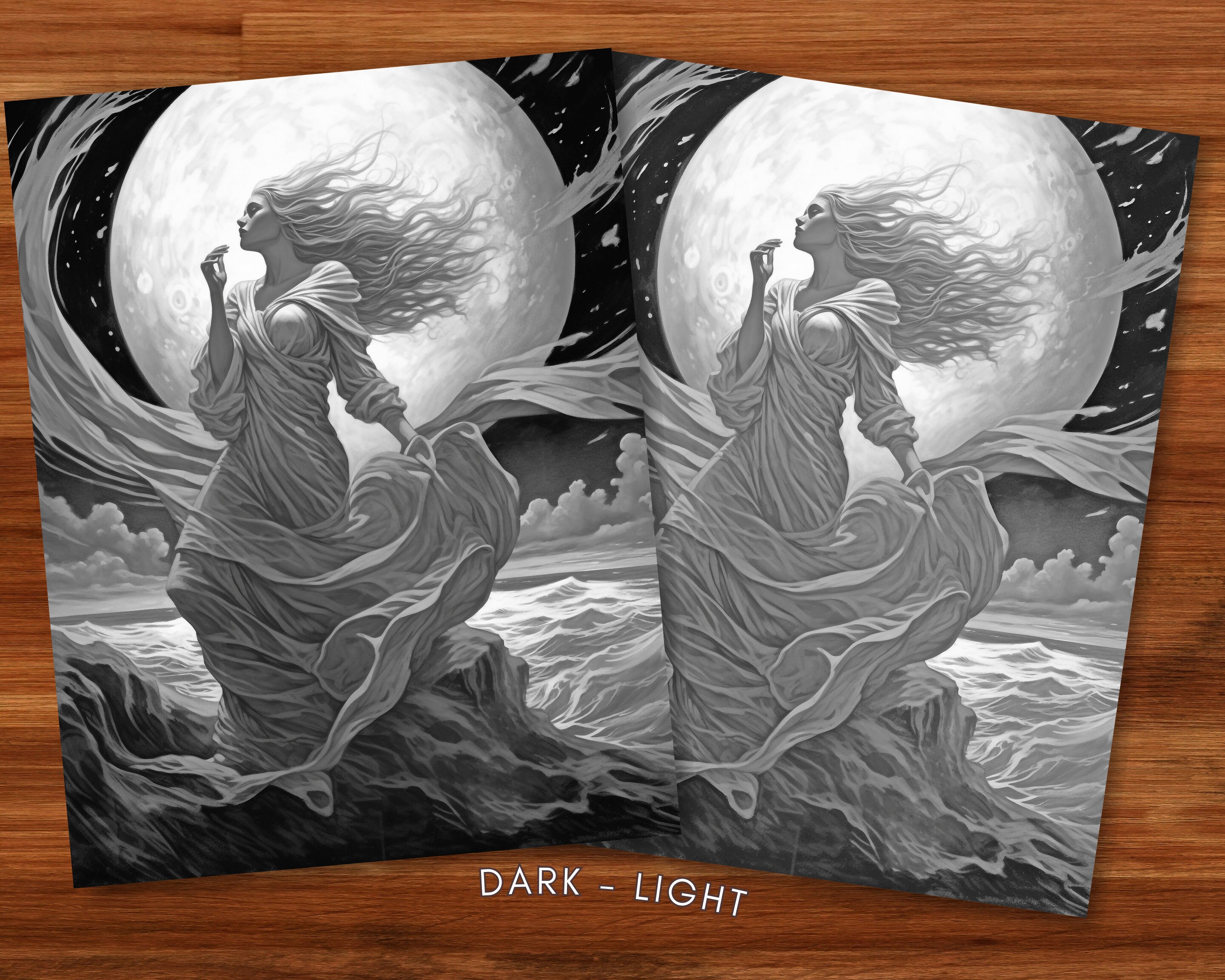 Beautiful Women Sorceresses Adult Coloring Book Magic Weavers Grayscale ...