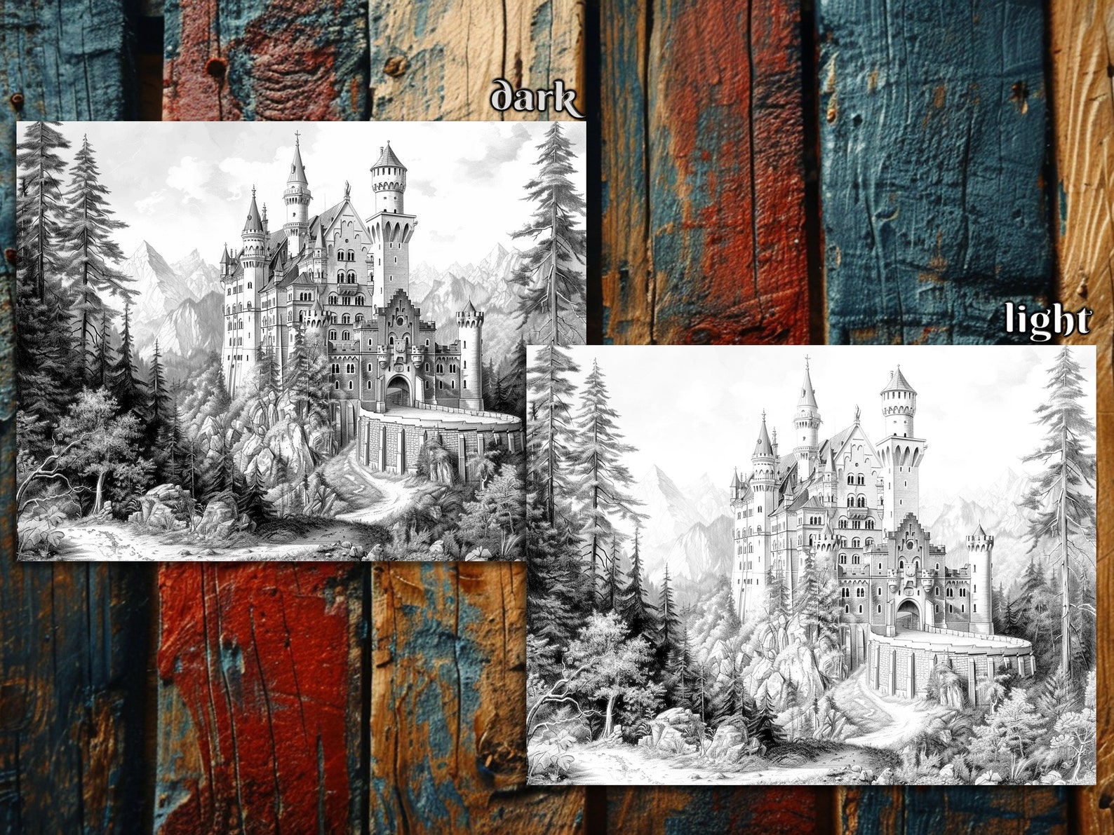 Medieval Castles Adult Coloring Pages Massive Buildings Grayscale ...