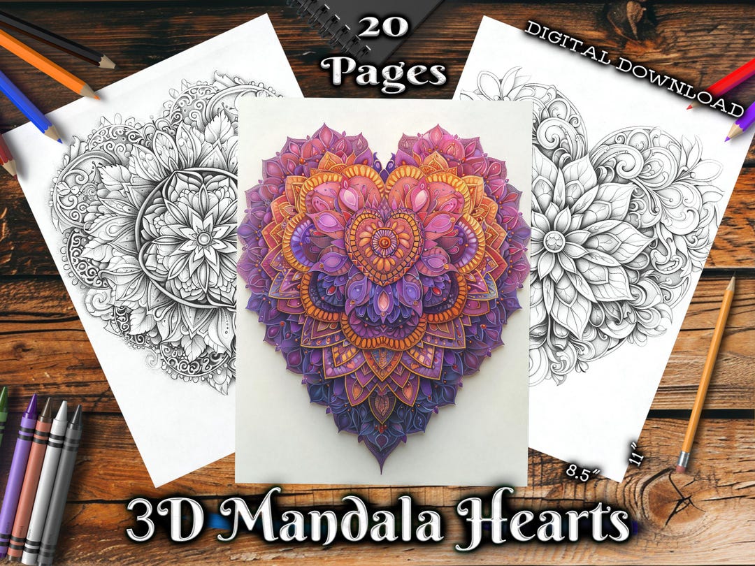 Grayscale Coloring Pages - Download, Print and Color - 3D Mandala ...