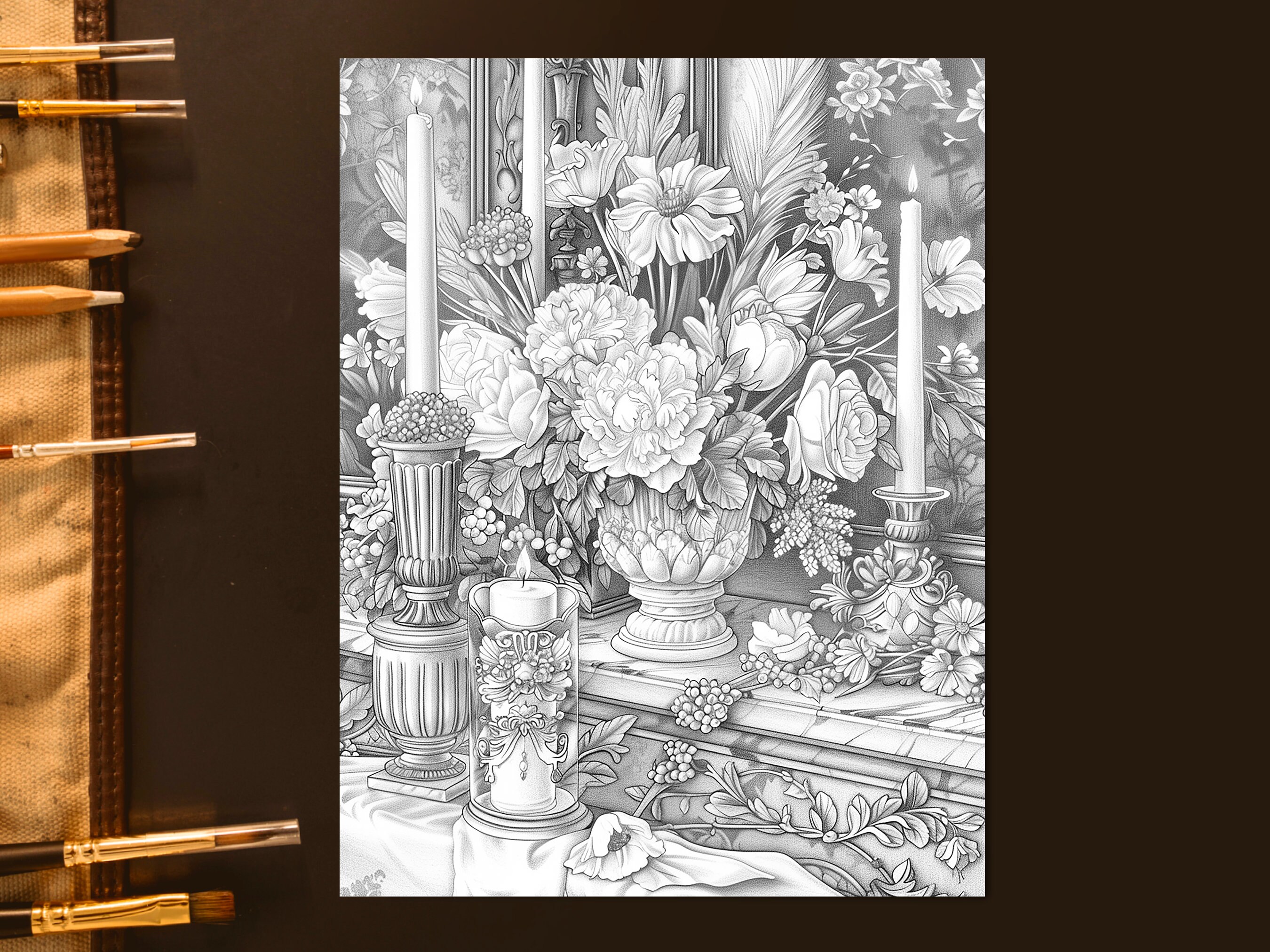 Spring Still Life Adult Coloring Book Beautiful Flowers Grayscale ...