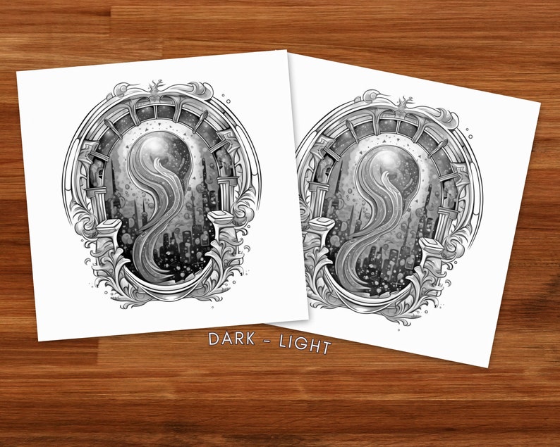 Whimsical Worlds Adult Coloring Book Dreamscape Portals Grayscale ...