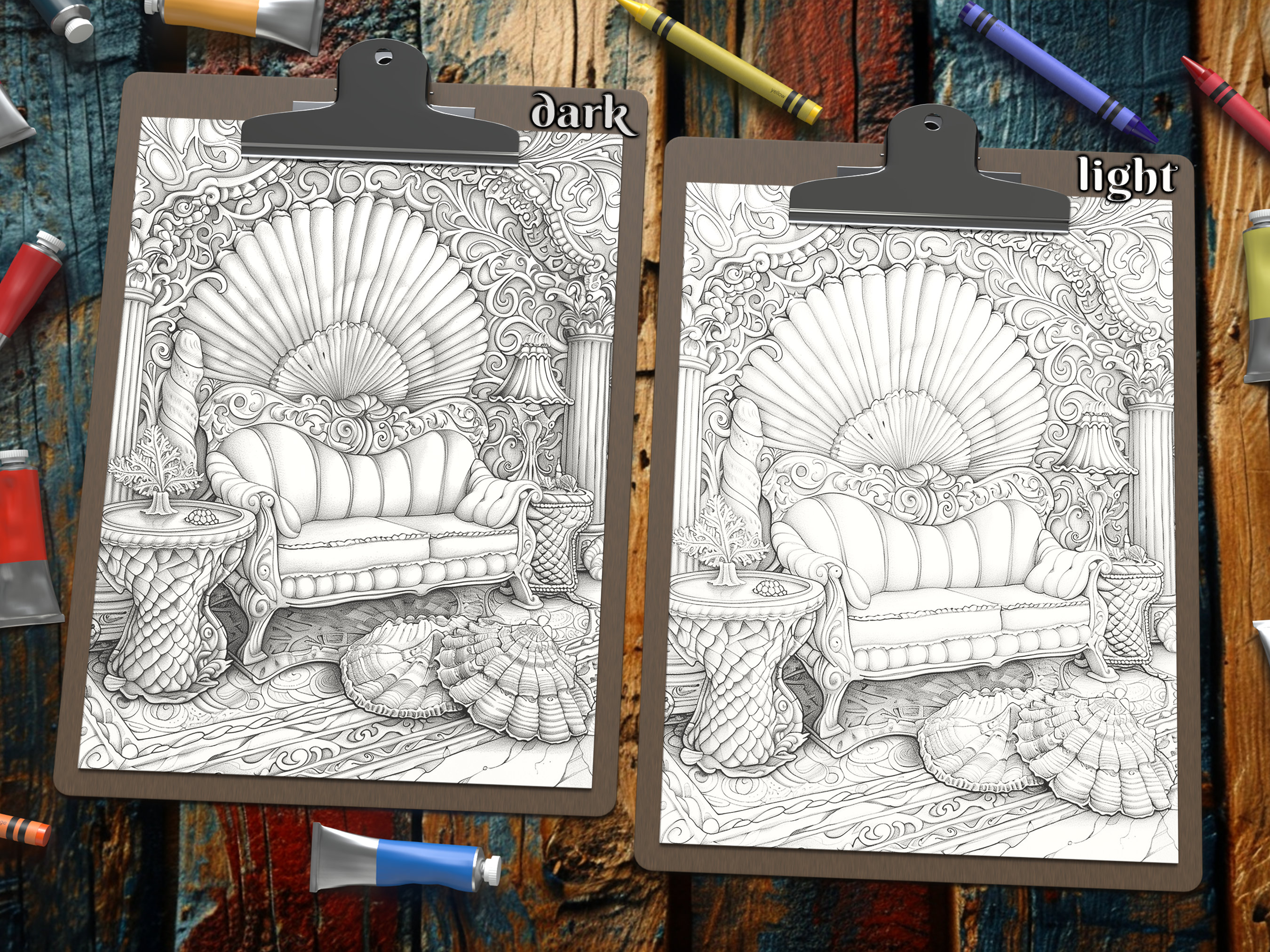 Mermaid Magical Rooms Adult Coloring Pages, Enchanted Interior ...